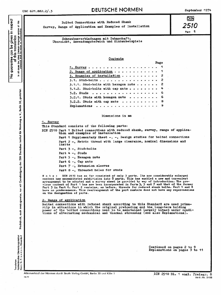 DIN 2510 Part 1 Bolted Connections WIth Reduced Shank | PDF