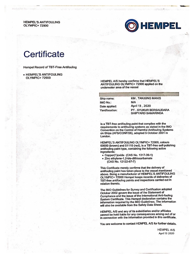 Hempel Certificate | PDF