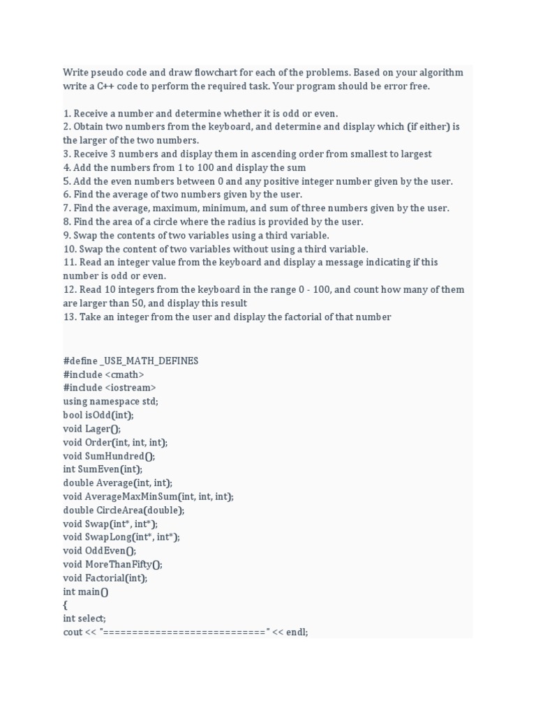 Write Pseudo Code and Draw Flowchart For Each of The Problems | PDF | Applied Mathematics | Numbers