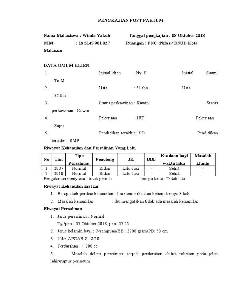 Askep Post Partum PNC | PDF