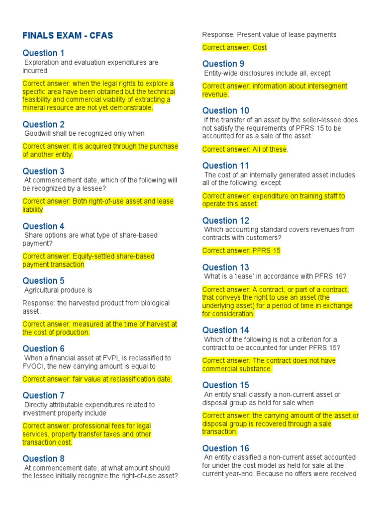 Finals Exam Cfas | PDF | Fair Value | Intangible Asset