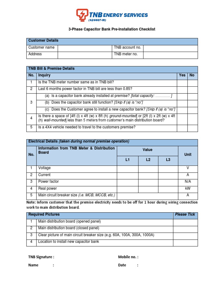 3-Phase Capacitor Bank Pre-Installation | PDF | Capacitor | Force