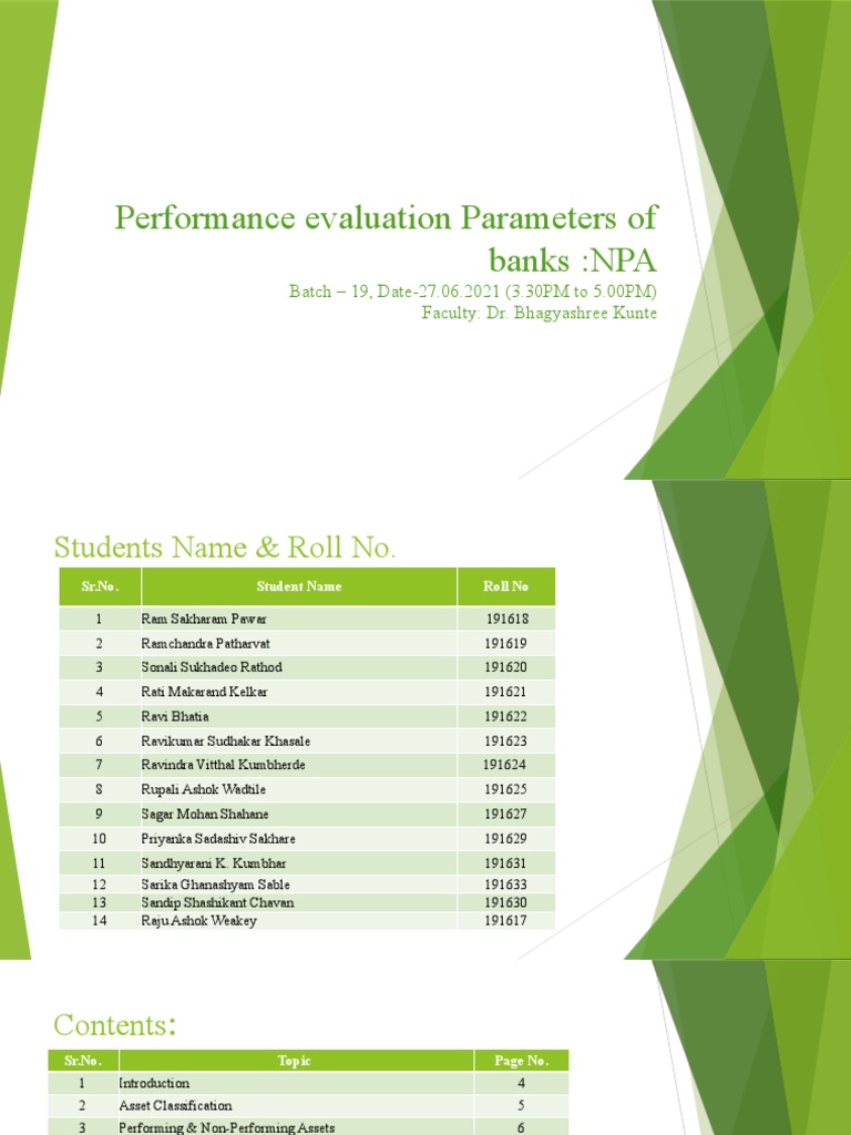 Banks NPA Performance Parameters | PDF | Credit | Banks