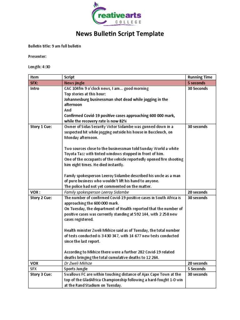News Bulletin Script Template | PDF
