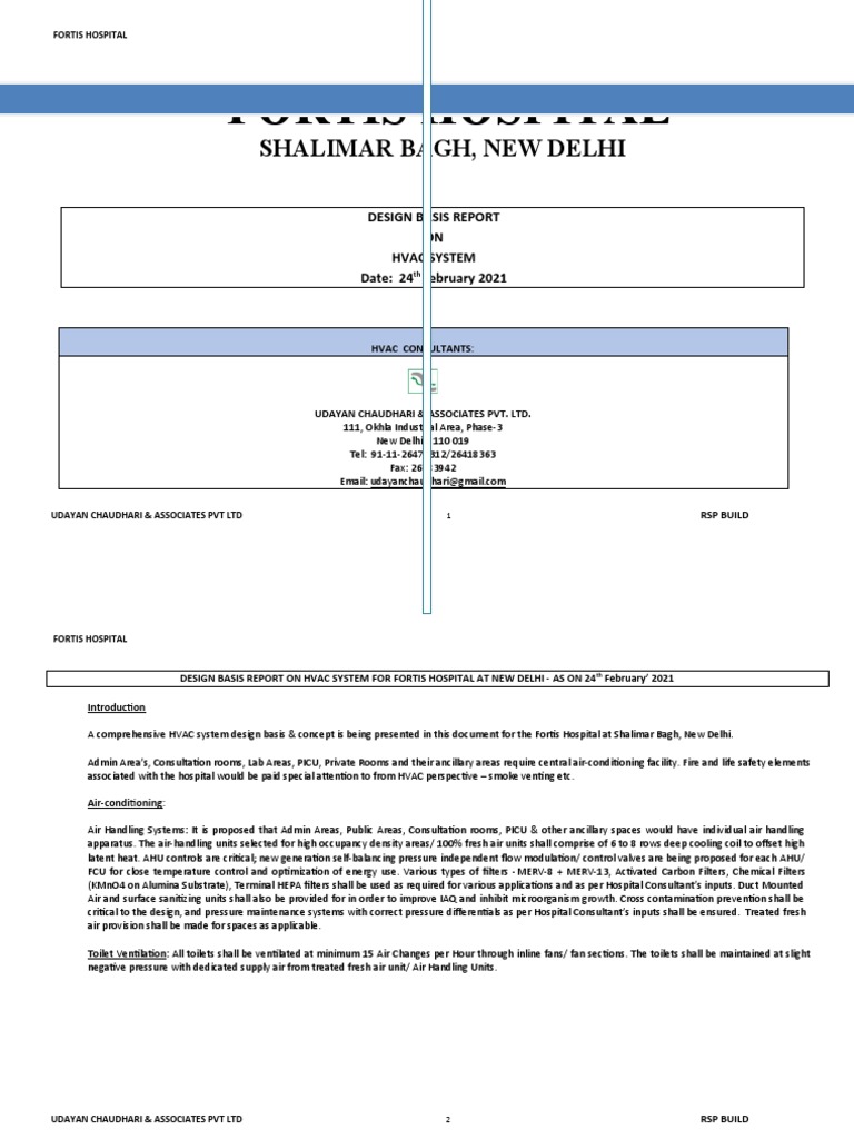 Fortis Shalimar Bagh - First Floor Hvac DBR (24.02.2021) | PDF ...