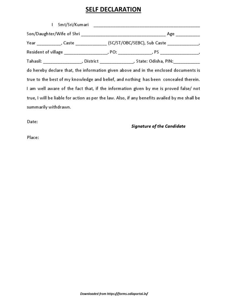 Edistrict Self Declaration Odiaportal - in | PDF