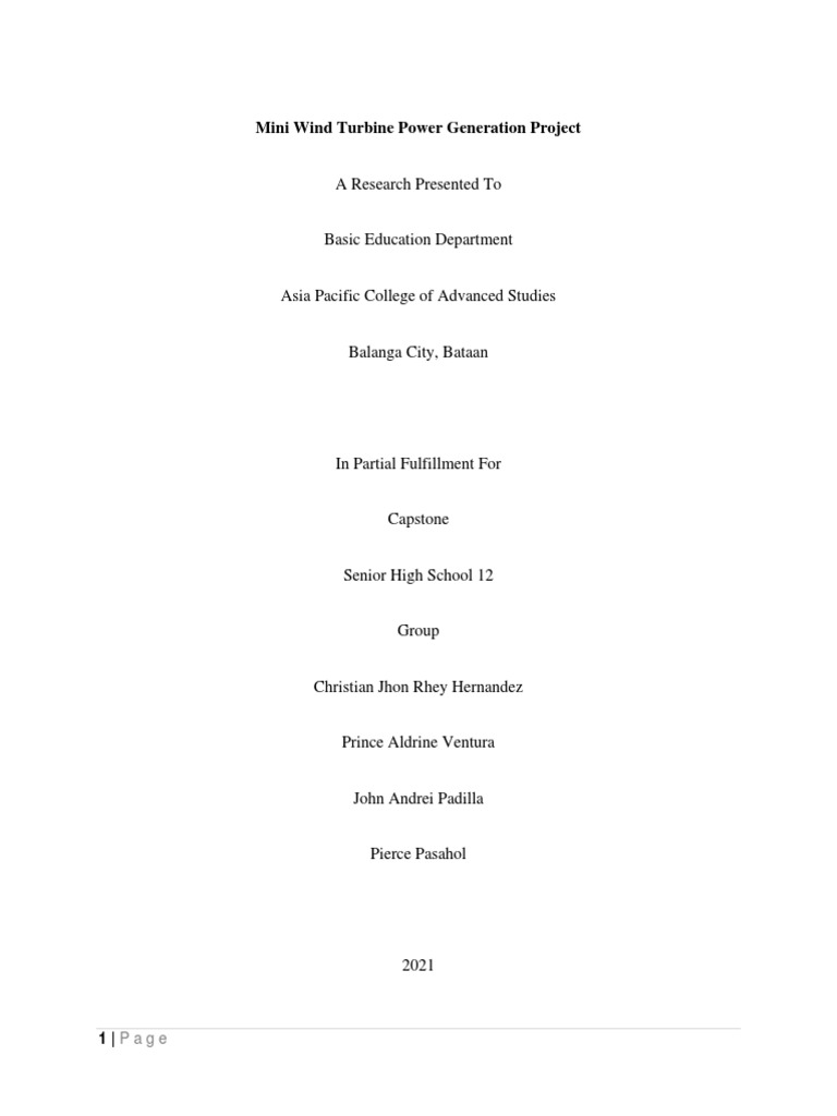 Mini Wind Turbine Power Generation Project | PDF | Wind Power | Wind ...