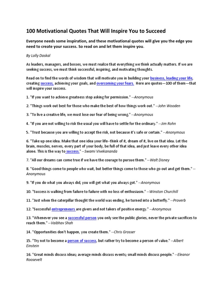 100 Motivational Quotes That WillInspire You To Succeed | PDF