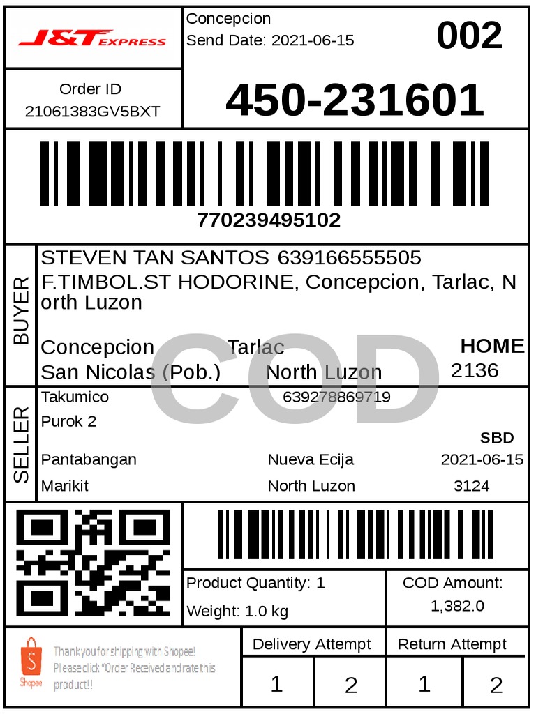 Air Waybill.J&T Express - 1 | PDF