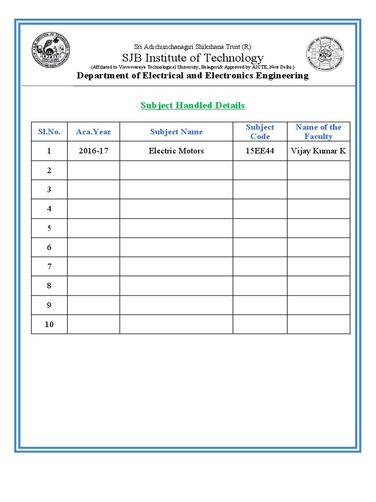 EM Subject Handled Details | PDF