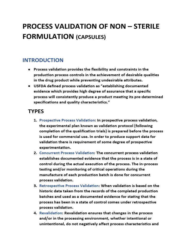 PROCESS VALIDATION OF NON Sterile | Download Free PDF | Tablet (Pharmacy) | Pharmaceutical ...