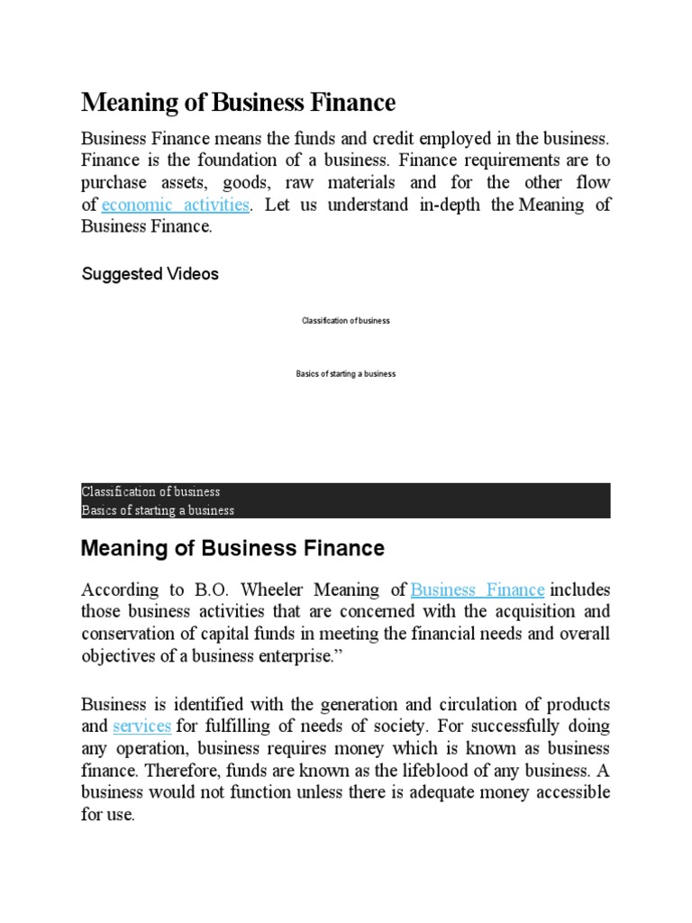 Understanding Business Finance Meaning | PDF | Loans | Stocks