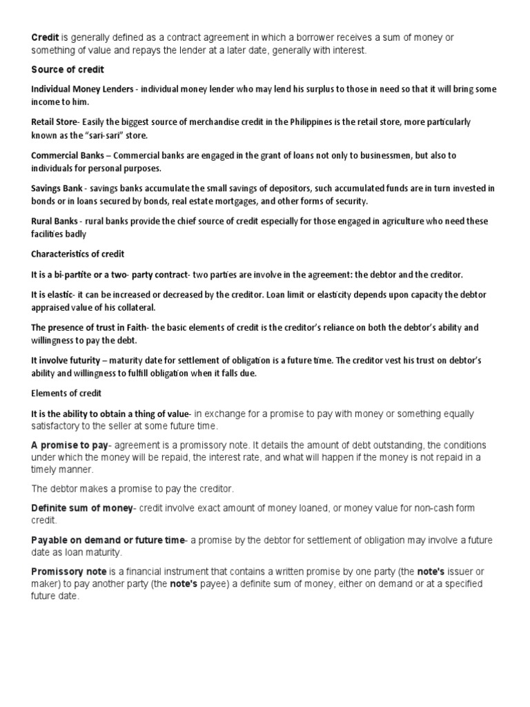 Sources And Characteristics Of Credit Agreements Pdf Credit