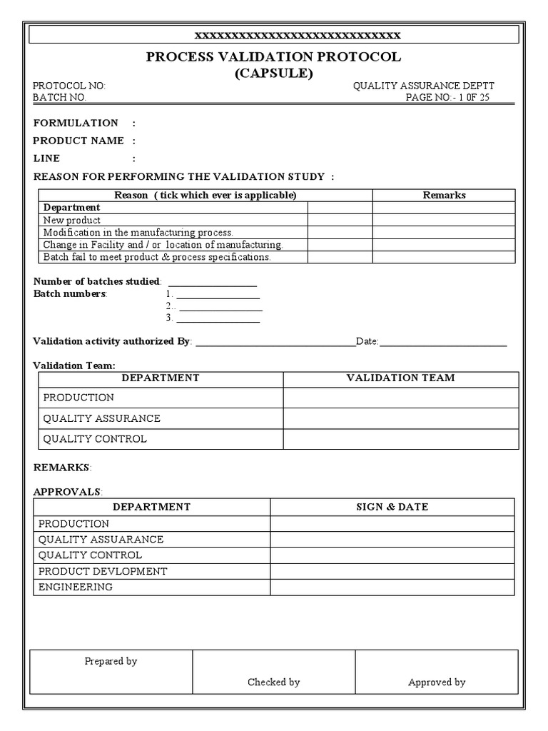 XXXXXXXXXXXXXXXXXXXXXXXXXXXX Process Validation Protocol (Capsule) | PDF | Assay | Detection Limit