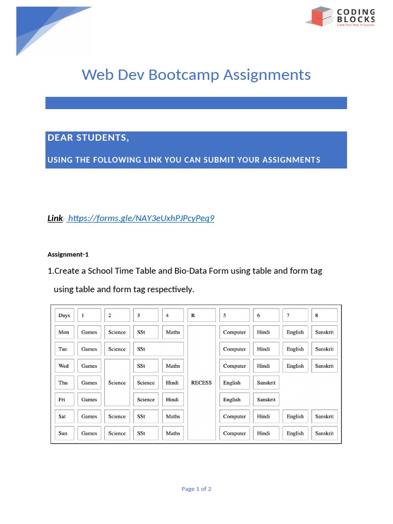 Web Dev Bootcamp Assignments: Dear Students | PDF
