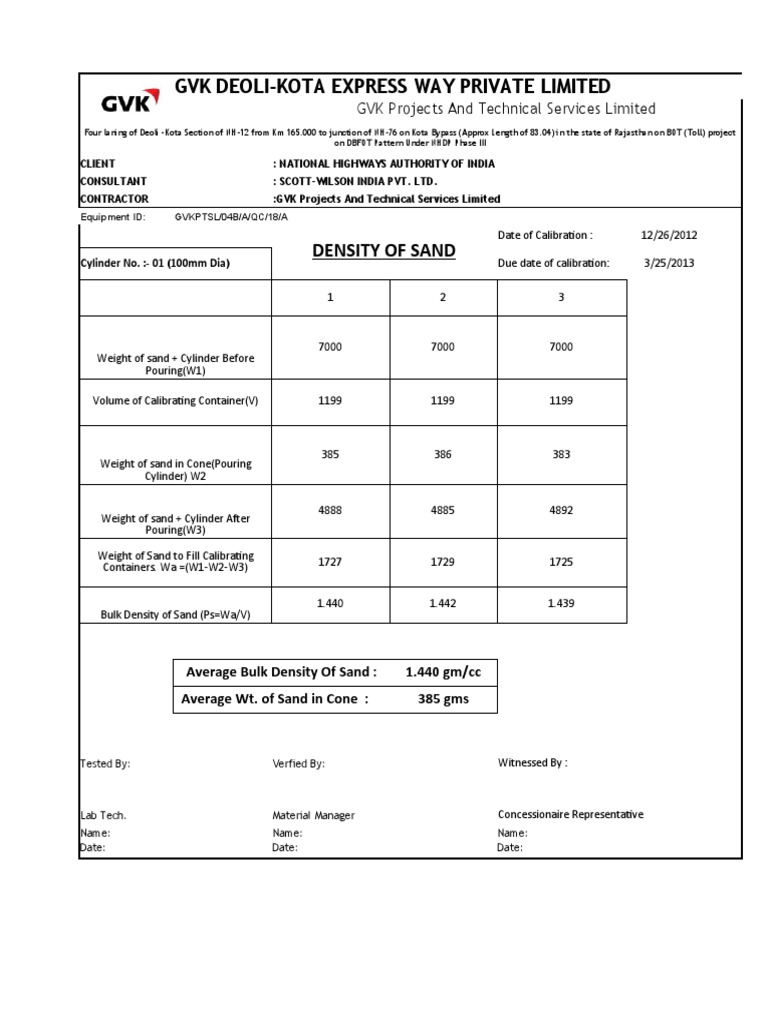 Sand Bulk Density Calibration Report | PDF | Density | Land Transport