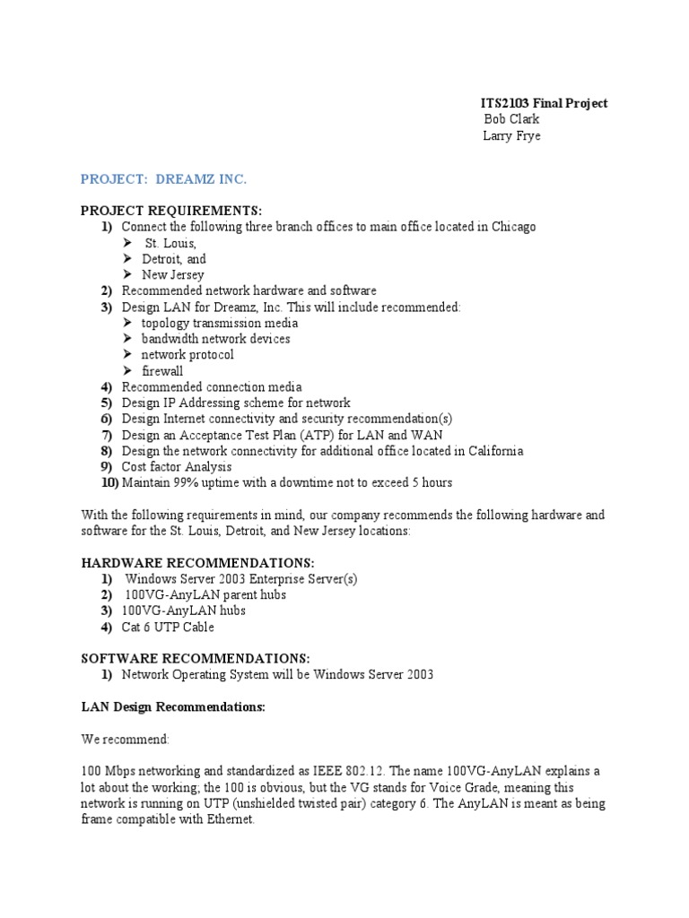 Project: Dreamz Inc | PDF | Computer Network | Network Topology