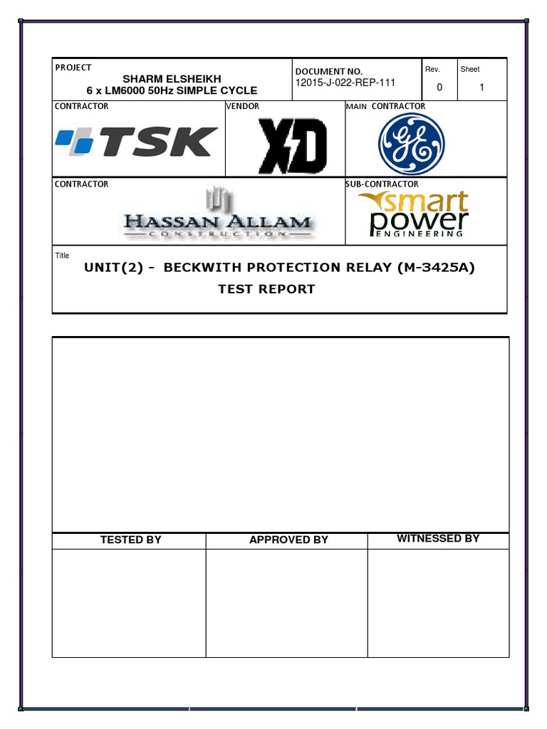 12015-J-022-Rep-111 Unit (2) - Beckwith Protection Relay (M-3425a ...