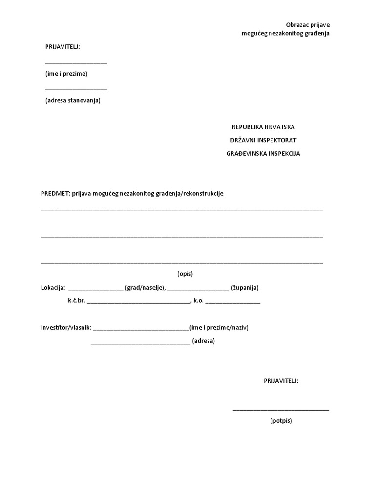 Obrazac Prijave | PDF