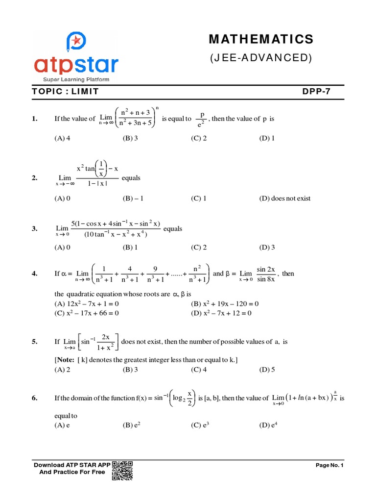 Advance Math Limit DPP-20210529101059488251 | PDF | Function (Mathematics) | Sequence