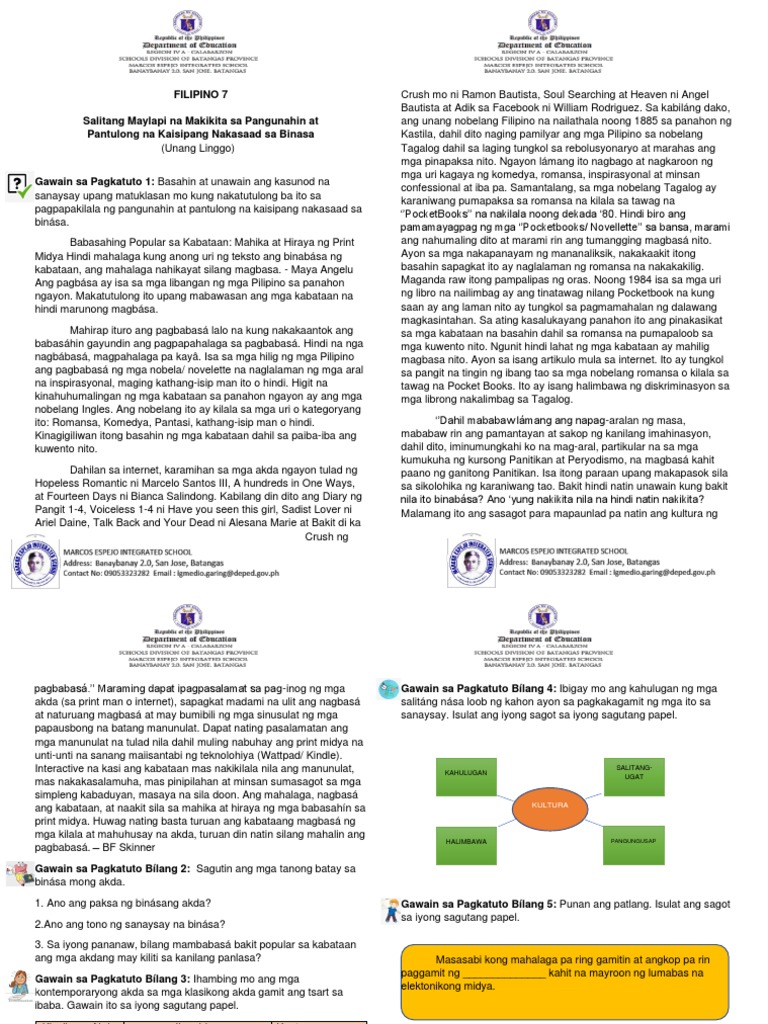 FIL&EsP Worksheets 2Q 1st-2nd Week | PDF