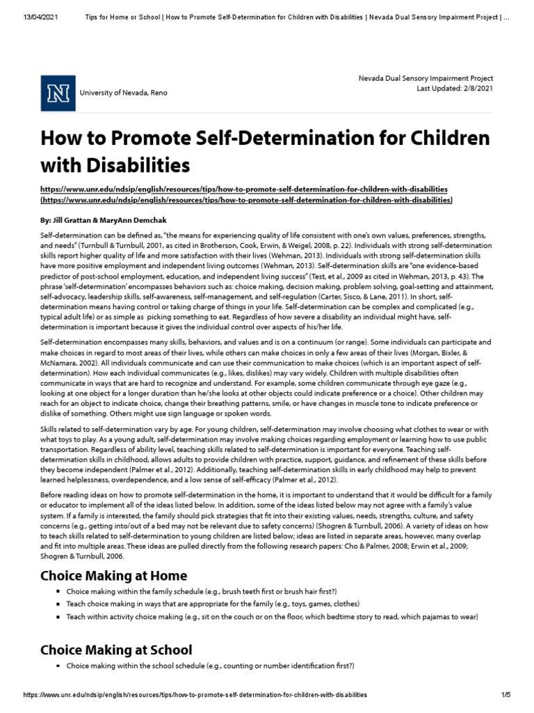 How To Promote Self-Determination For Children With Disabilities | PDF ...