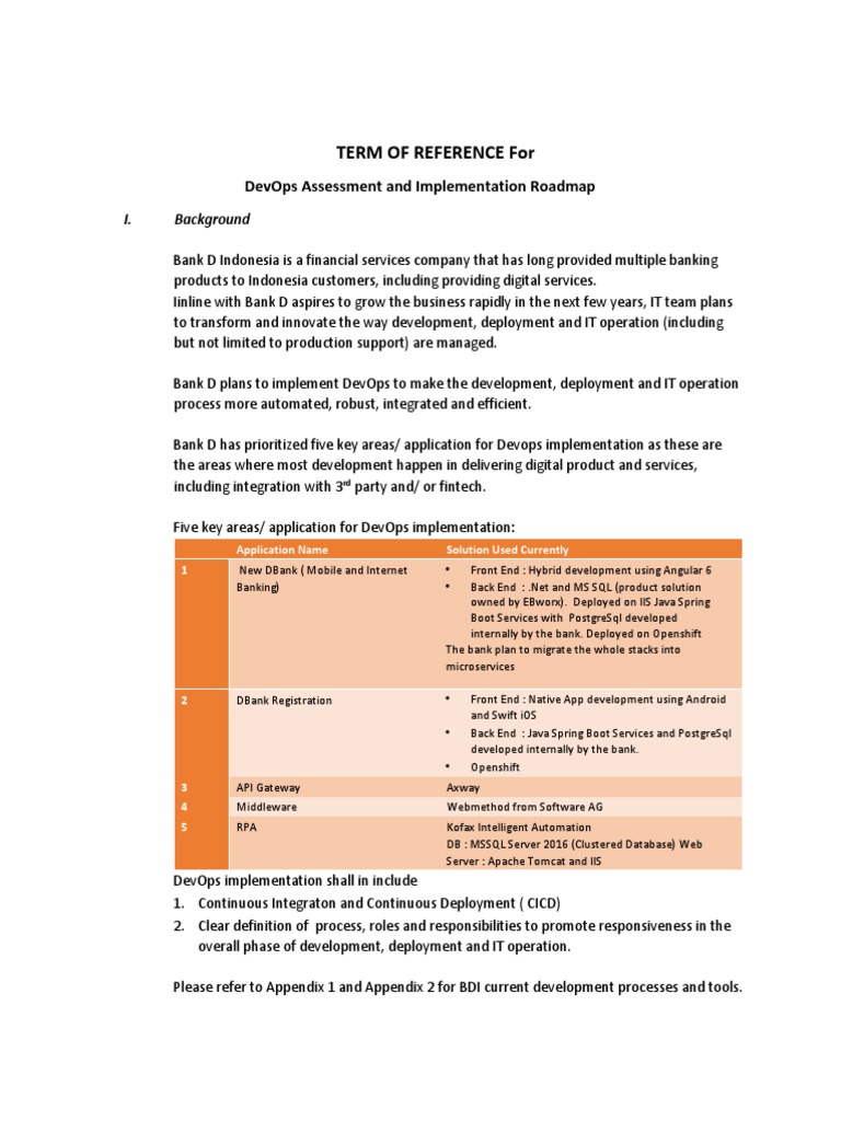 Term of Reference - DevOps Assessment and Implementation Roadmap | PDF ...