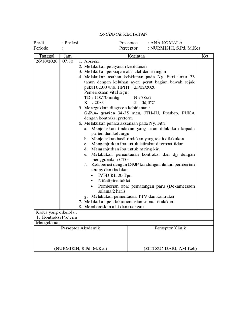 Logbook Kegiatan Persalinan | PDF