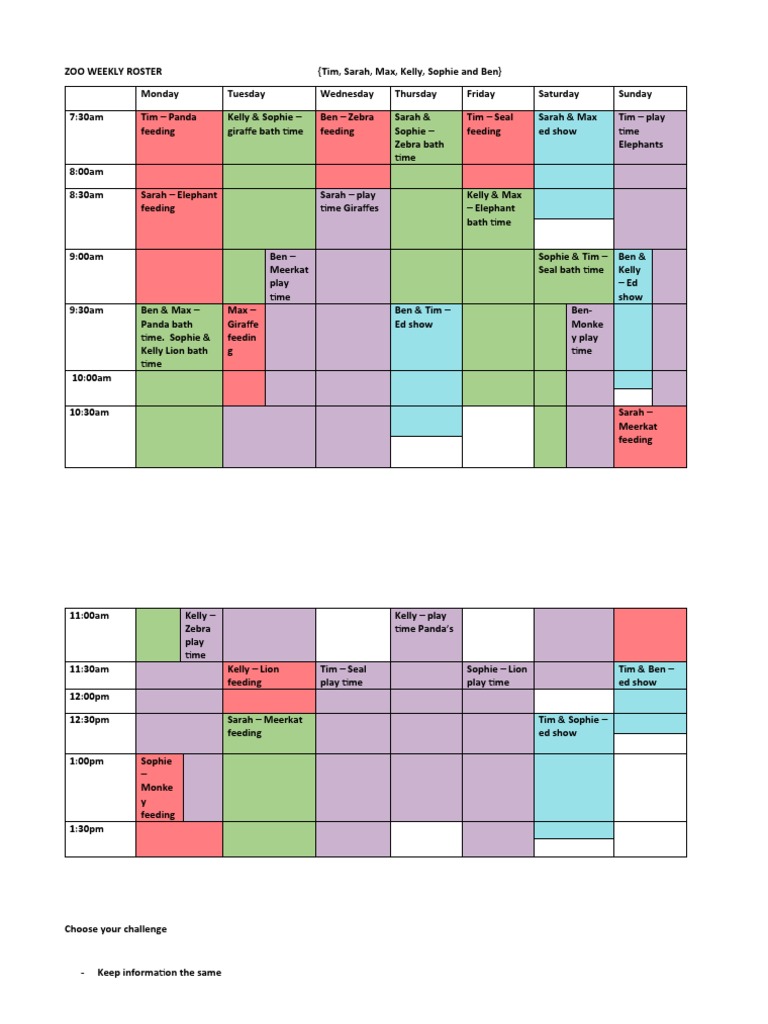 Zoo Weekly Roster Example | PDF | Sports