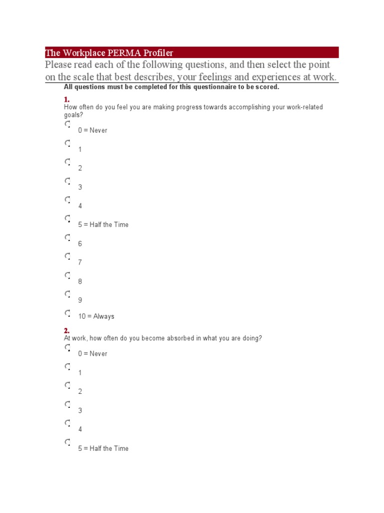 The Workplace PERMA Profiler | PDF | Human Nature | Psychology
