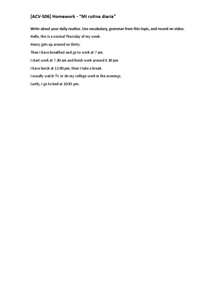 Daily Routine Video Homework Guide | PDF
