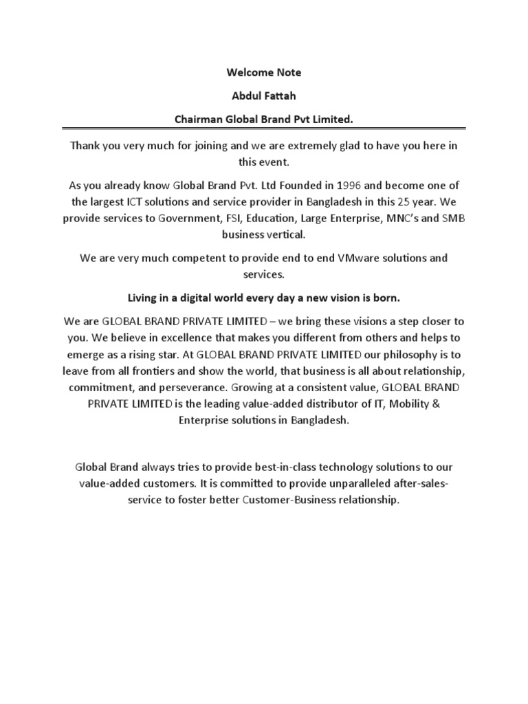 Welcome Note & Closing Note | Descargar gratis PDF | Information Age ...