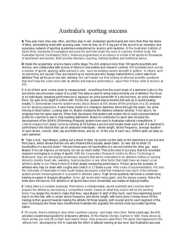 Australia's Sporting Success | PDF | Containerization | Cargo