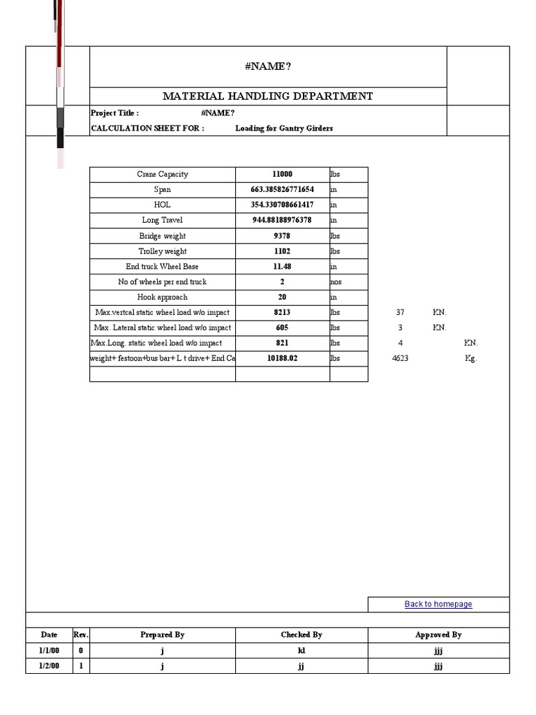 Crane Weight & Wheel Load Calculation | PDF