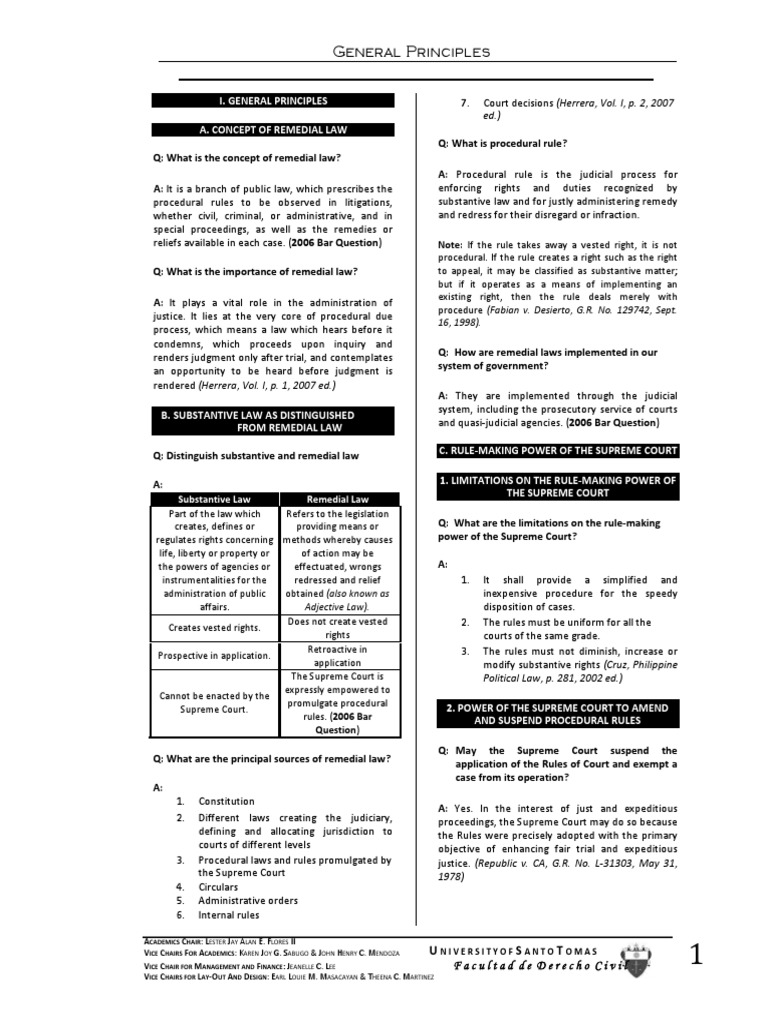 Ust Golden Notes Civil Procedure Remedial Law General Principles ...