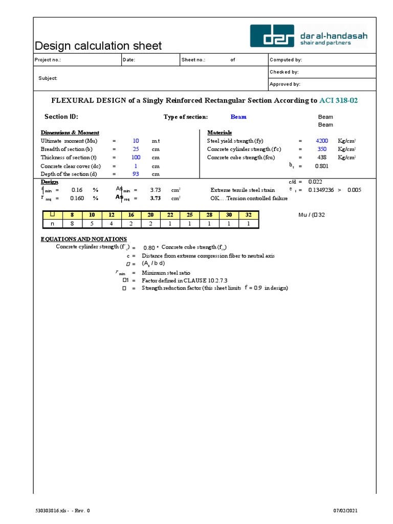 Design Calculation Sheet: FLEXURAL DESIGN of A Singly Reinforced ...