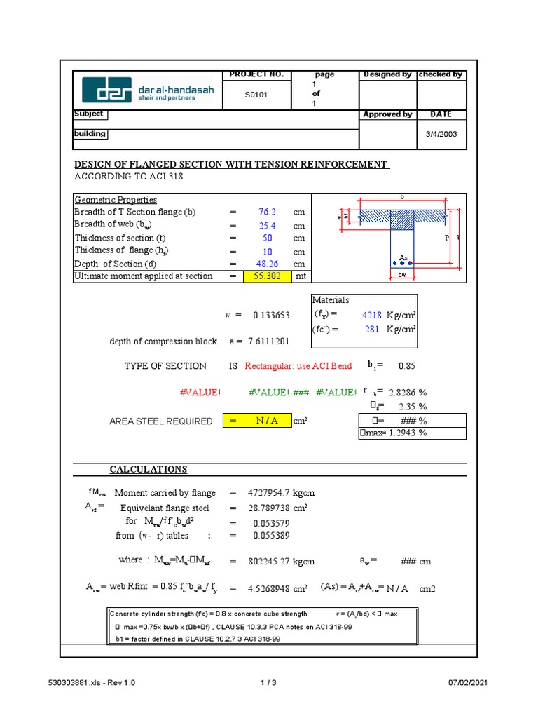 Design of Flanged Section With Tension Reinforcement | PDF | Applied ...