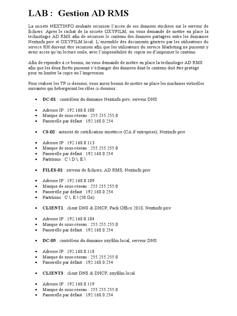 Lab Ad RMS | Descargar gratis PDF | Certificat électronique | Active Directory