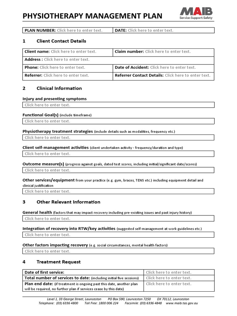 Physiotherapy Management Plan: 1 Client Contact Details | PDF ...