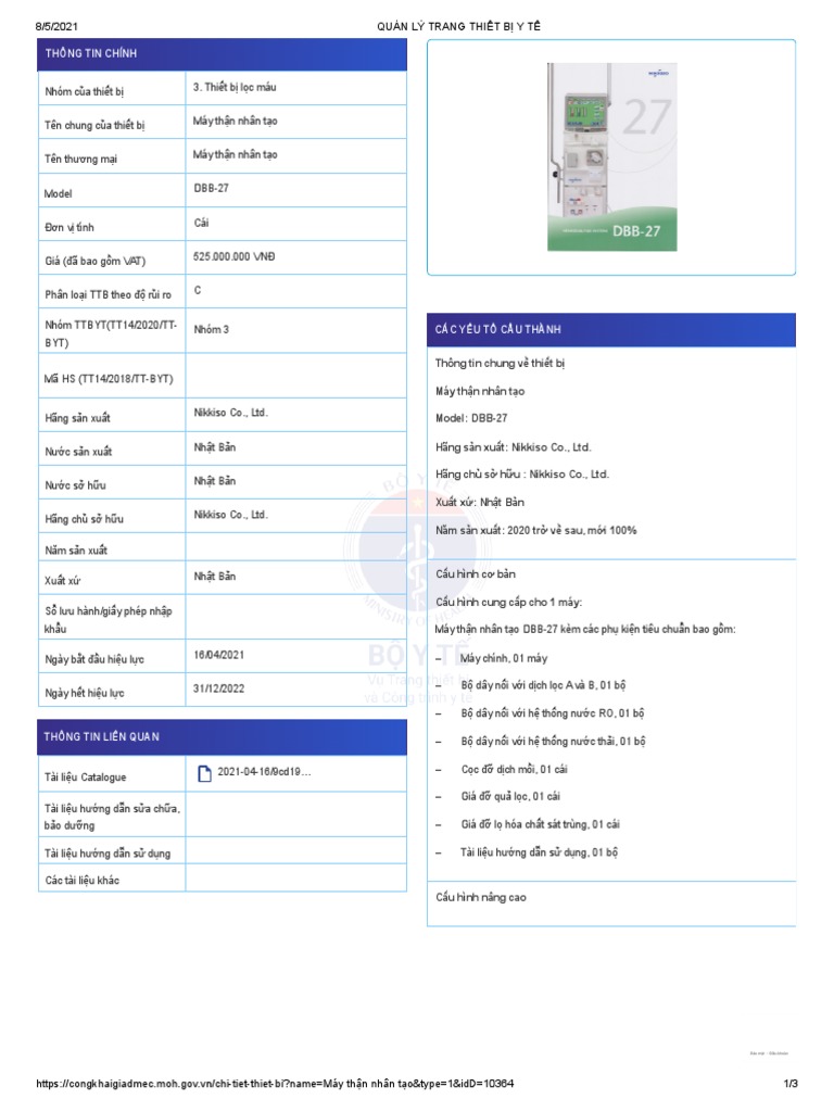 QUẢN LÝ TRANG THIẾT BỊ Y TẾ Nikkiso dBB - 27 | PDF