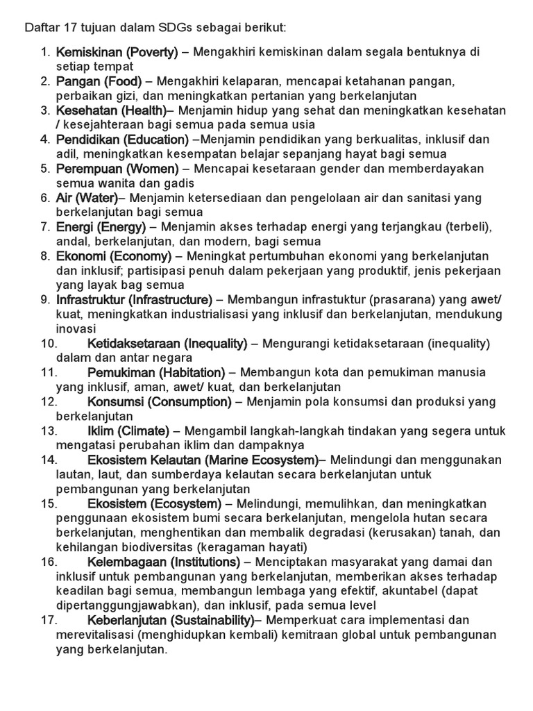 Daftar 17 Tujuan Dalam SDGs Sebagai Berikut | PDF