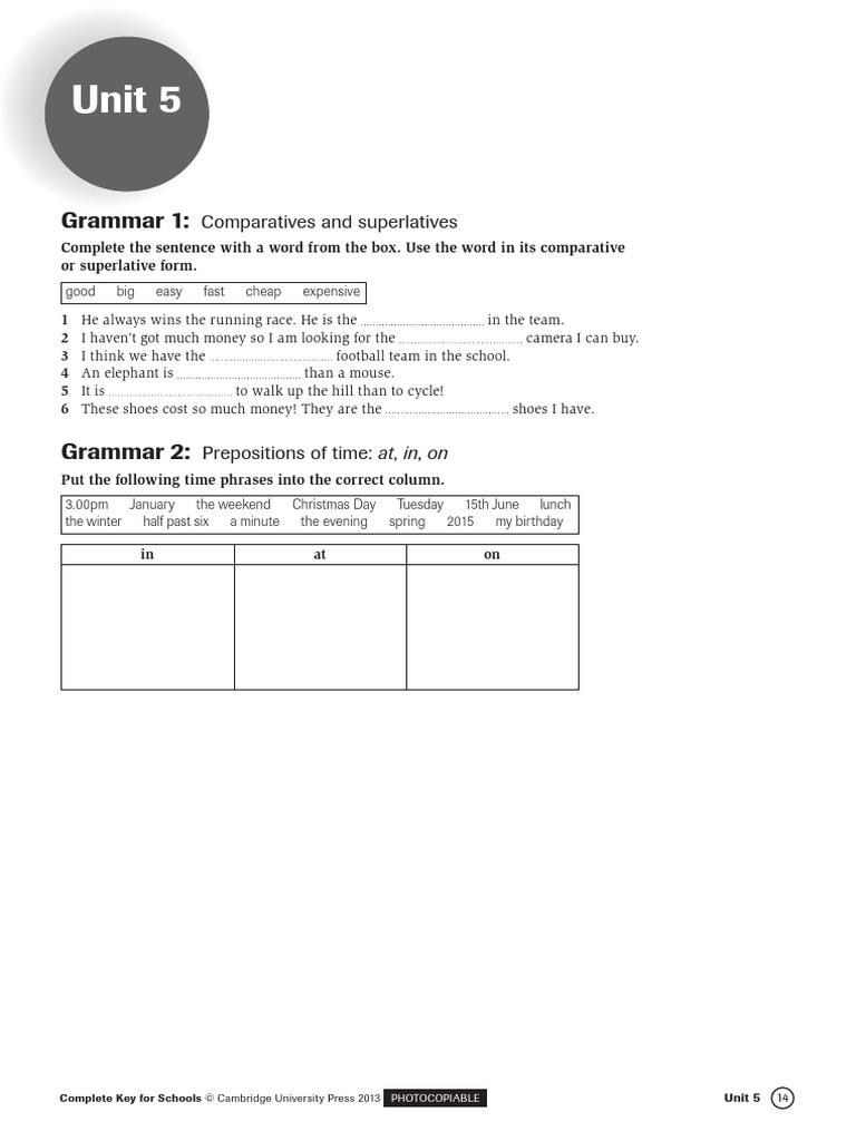 Complete Key For Schools Unit5 Extra Worksheet | PDF | Language Arts ...