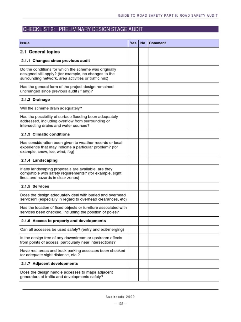 Checklist 2: Preliminary Design Stage Audit: 2.1 General Topics | PDF ...
