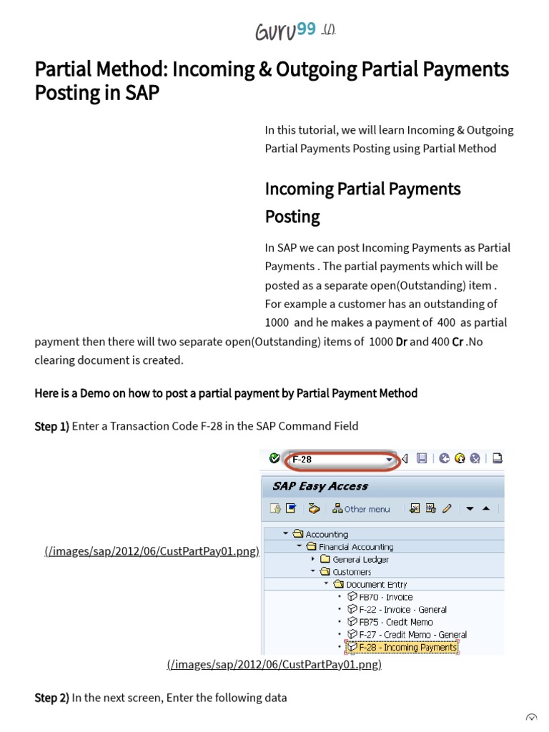 Partial Method - Incoming & Outgoing Partial Payments Posting in SAP ...