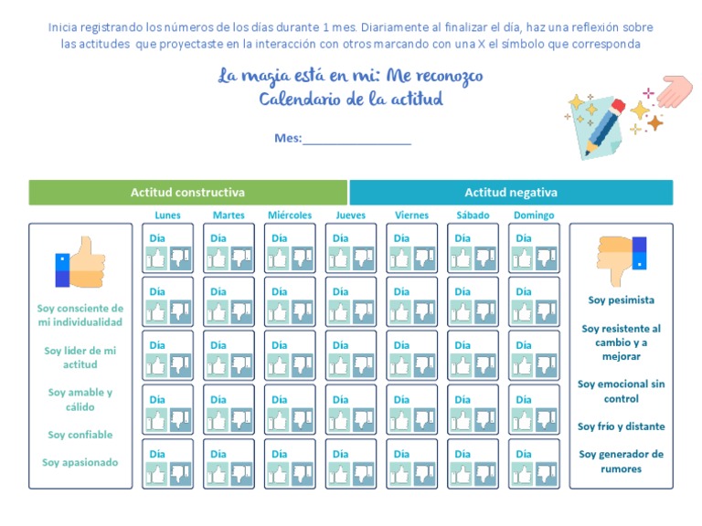 CALENDARIO DE LA ACTITUD Formato para Imprimir | PDF