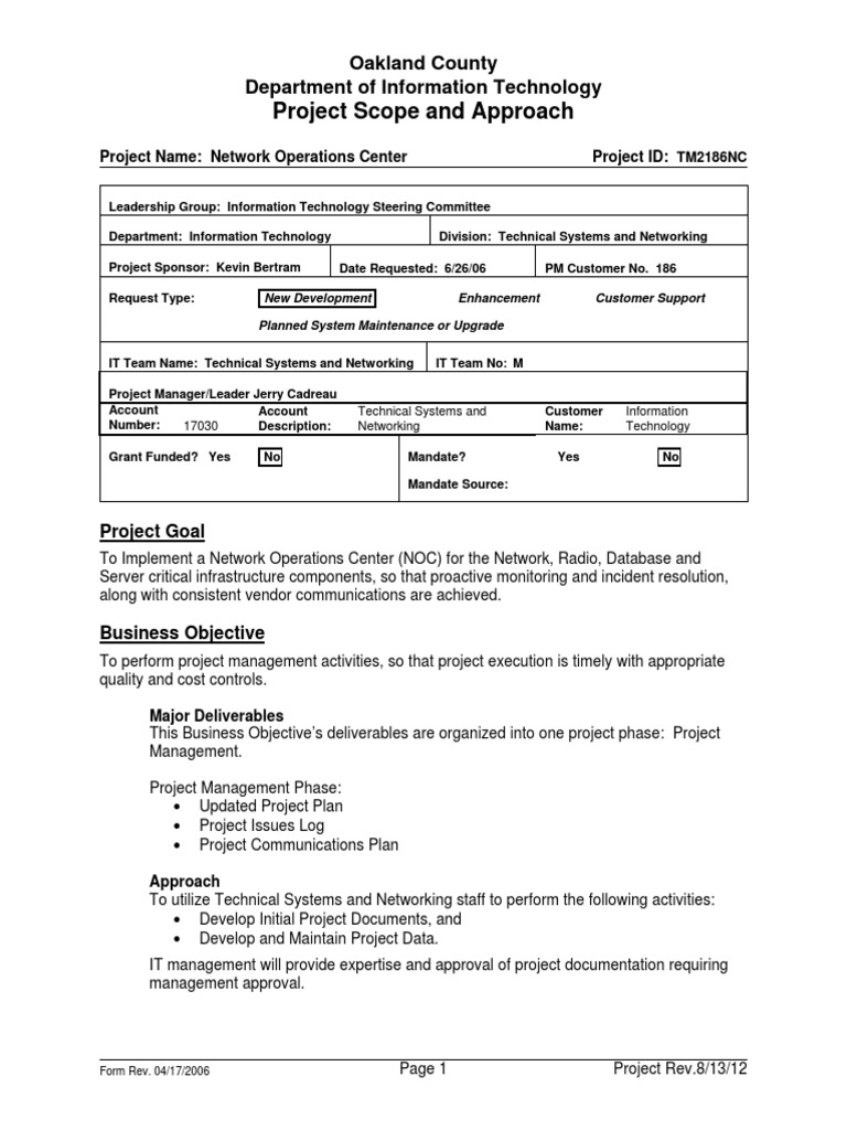 NOC Implementation Plan for Oakland Data Center | PDF | Service Level ...
