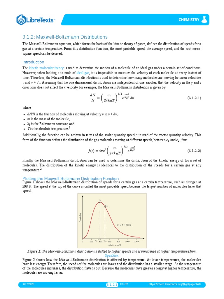 3.1.2: Maxwell-Boltzmann Distributions: Kinetic Molecular Theory Ideal ...