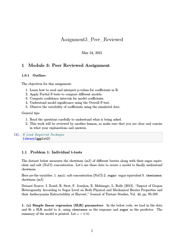 1 Module 3: Peer Reviewed Assignment | PDF | Coefficient Of Determination | Regression Analysis