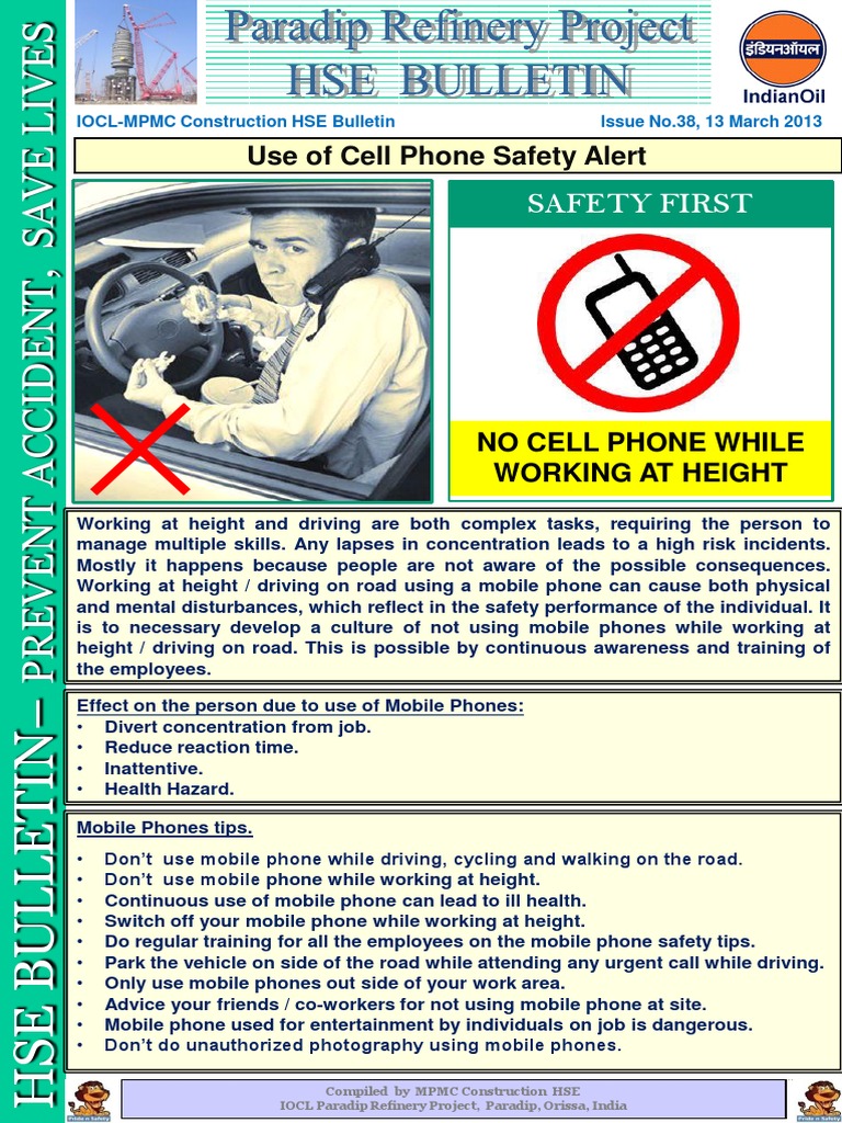 HSE Alert-38 Mobile Phone Safety 14. 03. 13 | PDF | Mobile Phones | Safety