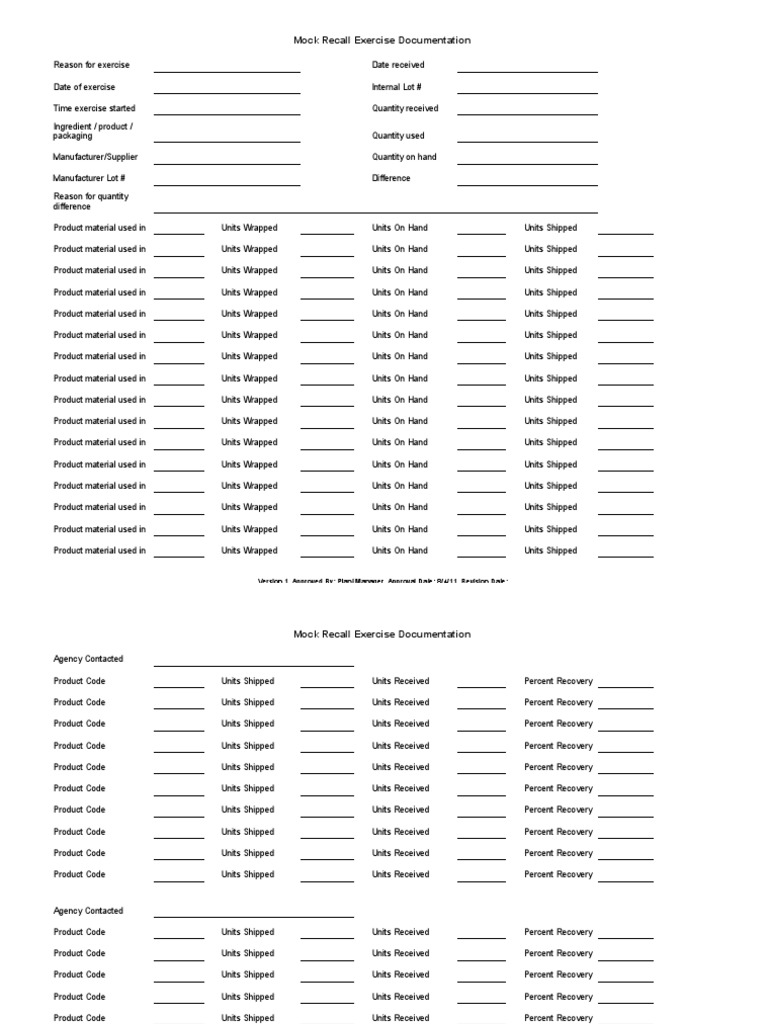 Mock Recall Exercise Documentation Pdf Business